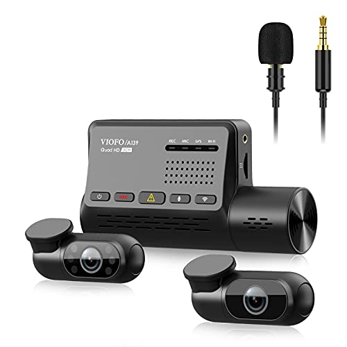 【Bundle: VIOFO A139 3CH with CPL + Microphone Kit】 3 Channel Dash Cam WiFi GPS VIOFO A139, Front+Interior+Rear 1440P+1080P+1080P Triple Car Dash Camera w/CPL, IR Night Vision, Parking Monitor