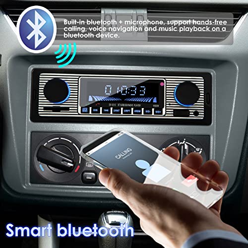 RuiFuDio Classic Bluetooth Car Stereo,Single Din Bluetooth Audio and Hands-Free Calling,Built in Microphone,FM Radio Receiver with USB,AUX in,SD Card Port,Wireless Remote Control,Clock Display,60W× 4