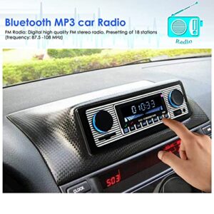 RuiFuDio Classic Bluetooth Car Stereo,Single Din Bluetooth Audio and Hands-Free Calling,Built in Microphone,FM Radio Receiver with USB,AUX in,SD Card Port,Wireless Remote Control,Clock Display,60W× 4