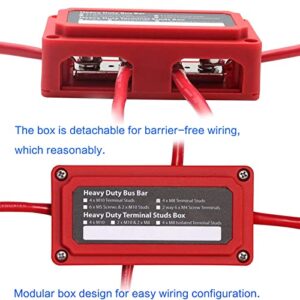 AMOMD 2PCS 300A Bus Bar Box Heavy Duty Module Design Nickel Plated Brass Buss Battery Power Distribution Block with 4xM8(5/16") Stainless Steel Terminal Studs Marine Ground DC12 24 48V（Red & Black）