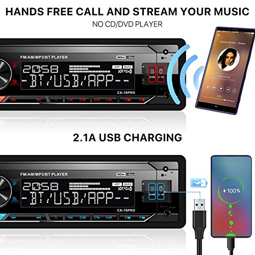 Single Din Bluetooth Car Stereo: Mechless Multimedia Digital Car Audio - in Dash MP3 Player with Dual USB/SD/AUX-in FM/AM Radio Receiver Wireless Remote Control