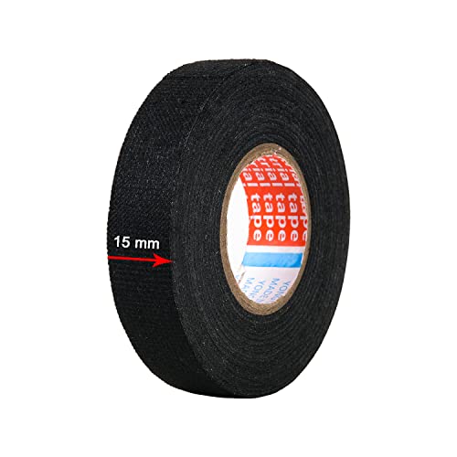 HSTECH 5 Rolls Wire Loom Harness Cloth Tape, Speaker Wiring Harness Cloth Tape, Black Adhesive Fabric Tape, for Automobile Electrical Wire harnessing Noise Dampening Heat Proof （15mm X 15m）