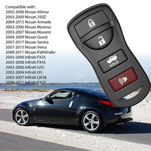 4 Button Car Keyless Entry Remote Key Fob Fits for Nissan 350Z Altima Armada Maxima Murano Pathfinder Sentra Versa Quest Infiniti QX56 EX35 FX35 FX45 G35 FCC ID: KBRASTU15, CWTWB1U733 (Pack of 2)