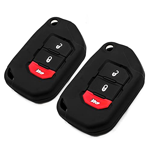 EYANBIS Silicone Key Fob Cover Fit for 2021 2020 2019 2018 Jeep Wrangler JL JLU Rubicon Jeep Gladiator JT Sahara JLU Flip 3 Buttons | Car Accessories | Remote Key Protection Case - Black & Black