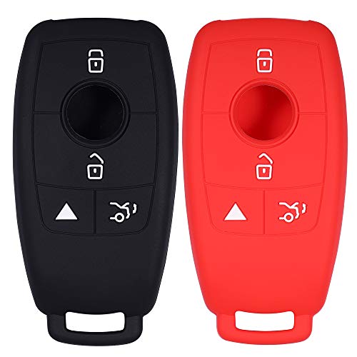 Lcyam Silicone Remote Key Fob Covers Smooth Soft Rubber Case Fits for Mercedes-Benz A220 E63S AMG E-Class GLE 350 4MATIC 2019 2020 2021 (Black Red)