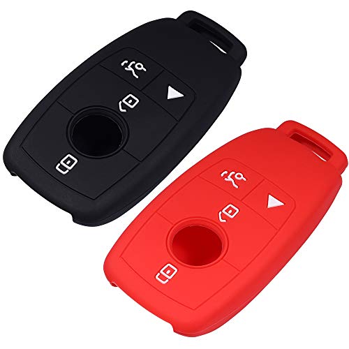 Lcyam Silicone Remote Key Fob Covers Smooth Soft Rubber Case Fits for Mercedes-Benz A220 E63S AMG E-Class GLE 350 4MATIC 2019 2020 2021 (Black Red)