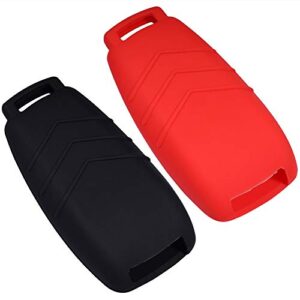 Lcyam Silicone Remote Key Fob Covers Smooth Soft Rubber Case Fits for Mercedes-Benz A220 E63S AMG E-Class GLE 350 4MATIC 2019 2020 2021 (Black Red)