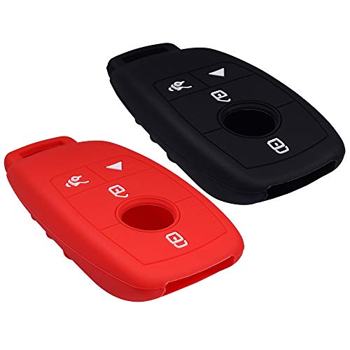 Lcyam Silicone Remote Key Fob Covers Smooth Soft Rubber Case Fits for Mercedes-Benz A220 E63S AMG E-Class GLE 350 4MATIC 2019 2020 2021 (Black Red)