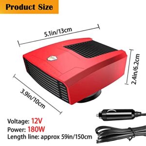 12V 180W Car Heater,360°Rotatable Car Defroster Defogger Portable Fan 2 in 1 Heating and Cooling Fan Plug in Cigarette Lighter Plug(Red)