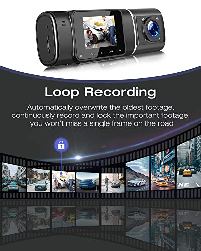 1080P Dual Dash Cam Front and Cabin Car Dashboard Camera with IR Night Vision,1.5in LCD Driving Recorder Motion Detection Parking Monitoring Accident Locked Loop Recording