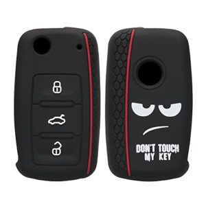 kwmobile silicone key fob cover compatible with vw skoda seat 3 button car key – don’t touch my key white/black/red