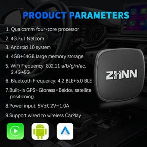 ZHNN Android 11 CarPlay AI Box 2023, 3+32G, Multimedia Video Box Support Wireless Car Play & Android Auto, Stream Netflix/YouTube/Spotify to Your Car, 4G Network, 2.4G+5G WiFi Bluetooth 5.0