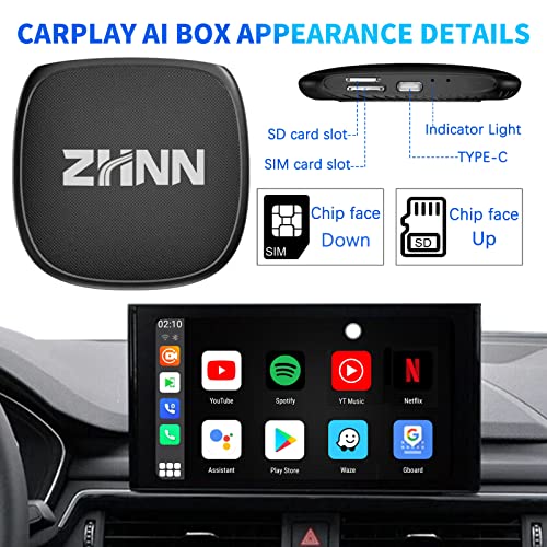 ZHNN Android 11 CarPlay AI Box 2023, 3+32G, Multimedia Video Box Support Wireless Car Play & Android Auto, Stream Netflix/YouTube/Spotify to Your Car, 4G Network, 2.4G+5G WiFi Bluetooth 5.0