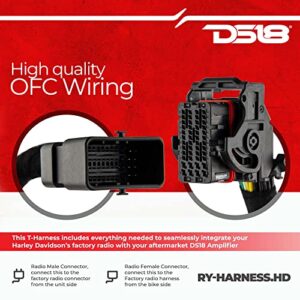 DS18 RY-Harness.HD Harley Davidson Plug and Play Harness for Amplifiers, 4 Channel RCA Pre-Output Ready to Use - Great for Upgrade Your Motorcycle Sound System