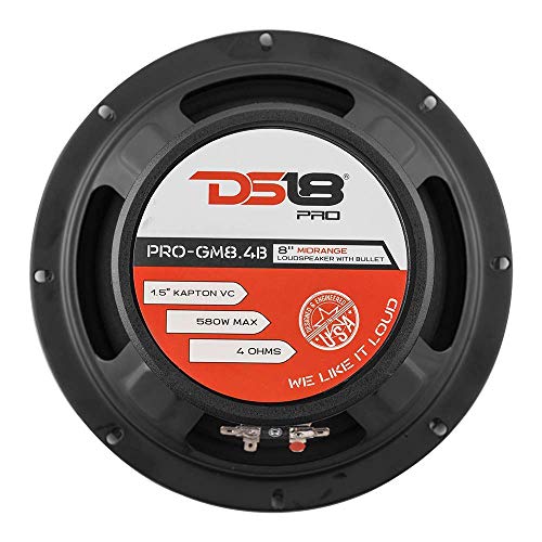 DS18 Car Audio Door Speaker Combo with Amplifier - 4 x 6.5 4-Ohm Bullet Midrange Speakers PRO-GM6.4B with 4 Channel Class D Amplifier CANDY-X4B - Compact Mini Amplifier with Premium Quality Speakers