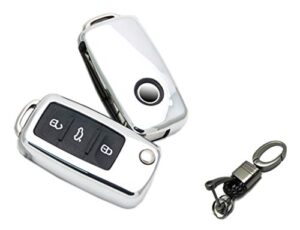 soft tpu key fob cover case fit for vw volkswagen jetta polo tiguan beetle golf gti/r/mk6 5 passat sharan skoda octavia rapid accessories keyless remote holder skin jacket protector (silver)