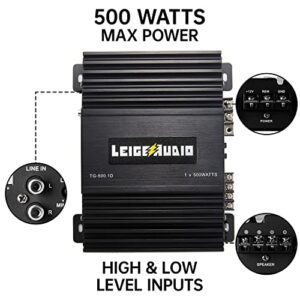 LEIGESAUDIO 500 Watts MonoBlock Amplifier, Class D, 1 Ohm Stable Subwoofer Amplifiers for Car Audio Speakers