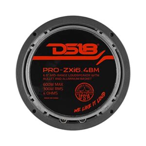 DS18 PRO-ZXI6.4BM 6.5" Pro Audio Midrange Loudspeaker - 600W Max, 300W RMS, 4 Ohms - Premium Quality Audio Door Speakers for Car or Truck Stereo Sound System (1 Speaker)