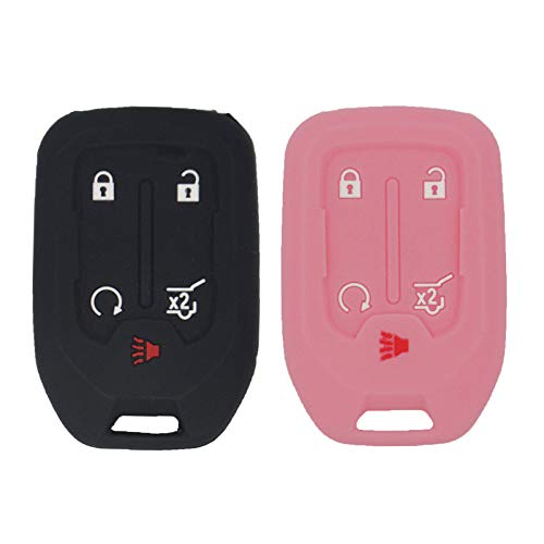 LemSa 2Pcs Keyless Entry Remote Car Smart Key Fob Outer Shell Cover Soft Rubber Protective Case for GMC Acadia Terrain Yukon Chevrolet Suburban Tahoe HYQ1AA 13584502 1551A-AA, Black Pink