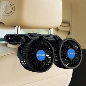 car fan 12v automobile cooling fan for backseat, portable cigarette lighter plug car seat fan 360 degree dual head rotatable with stepless speed regulation for suv, rv, van, vehicles