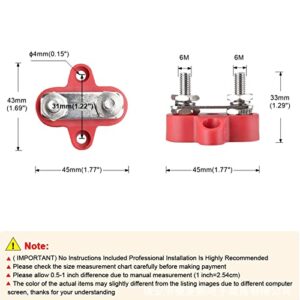 Power Distribution Terminal Block 1/4in Power Stud Battery Junction Block Post Distribution Block Insulated with Cover DC 48V 80A M6 Positive Negative 2 Studs Battery Junction Block