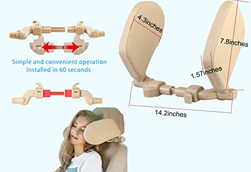 Car Headrest Pillow Road Pal Headrest Car Seat Head Neck Support Adjustable Headrest Neck Support for Kids Adults (Beige)