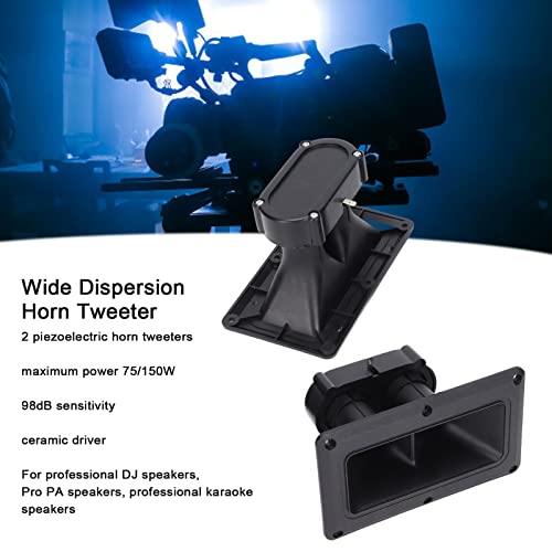 ASHATA 2PCs Wide Dispersion Horn Tweeter Wide Dispersion Horn Audio Accessories, Piezo Horn Tweeters 75/150W Dual Drive Ceramic High Sensitivity Piezoelectric Speaker