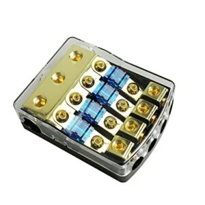 Mini ANL Fuse Holder, Auto Fuse Distribution Block 12V 0/2/4 Gauge in to 4/8 Gauge Out for Car Audio Amplifier Copper Wiring Module, 60Amp 4-Way