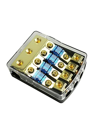 Mini ANL Fuse Holder, Auto Fuse Distribution Block 12V 0/2/4 Gauge in to 4/8 Gauge Out for Car Audio Amplifier Copper Wiring Module, 60Amp 4-Way