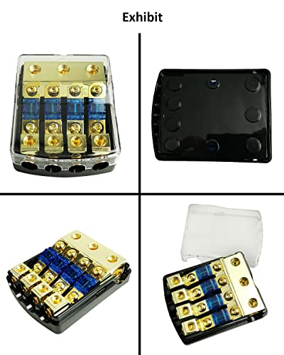 Mini ANL Fuse Holder, Auto Fuse Distribution Block 12V 0/2/4 Gauge in to 4/8 Gauge Out for Car Audio Amplifier Copper Wiring Module, 60Amp 4-Way