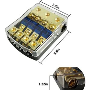 Mini ANL Fuse Holder, Auto Fuse Distribution Block 12V 0/2/4 Gauge in to 4/8 Gauge Out for Car Audio Amplifier Copper Wiring Module, 60Amp 4-Way