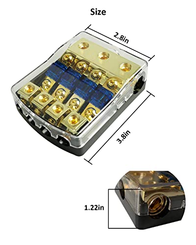 Mini ANL Fuse Holder, Auto Fuse Distribution Block 12V 0/2/4 Gauge in to 4/8 Gauge Out for Car Audio Amplifier Copper Wiring Module, 60Amp 4-Way