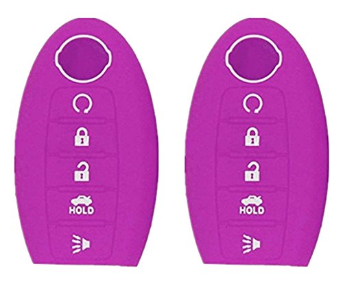 KAWIHEN 2 Pcs Silicone Key Fob Cover Fit for Nissan 5 button Armada Murano Maxima Altima Sedan Pathfinder 285E3-3TP5A KR5S180144014（purple）