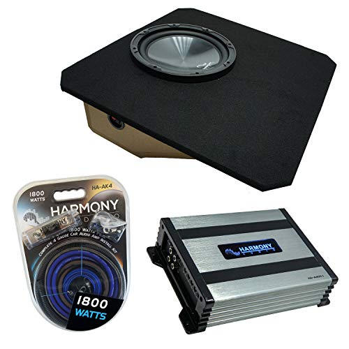 Harmony Audio HA-R124 Compatible with Chevy Corvette 1997-2004 Coupe C5 Z06 Rhythm Series 12" - Package Sub, HA-A400.1 Class D Mono 800W Sub Amp and GM1X12-07-04-CORVT Single Hatch Enclosure Sub Box