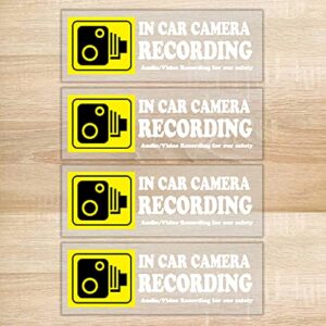 4 pcs camera audio video recording window cars stickers, in car camera recording sticker for rideshare, van, truck, taxi, maxi cab, bus, coach drivers, yellow 2 x 6 inch, adhesive window decal