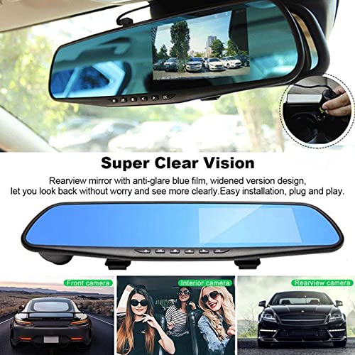 Mirror Dash Cam with Full Screen,Waterproof Backup Camera Rear View Mirror Camera,Front and Rear View Mirror Camera,Night Vision,Anti Glare,SD Card