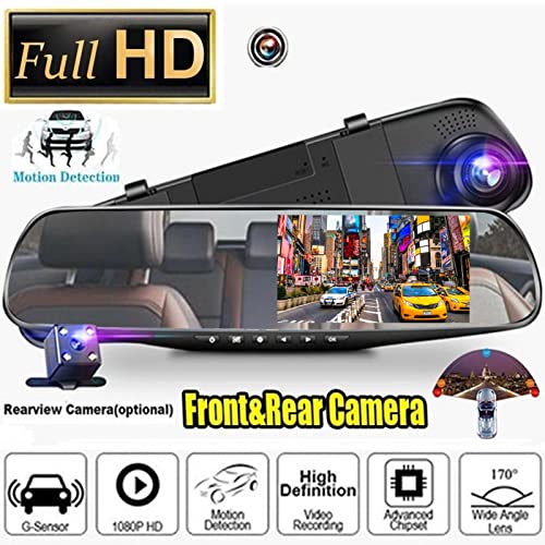 Mirror Dash Cam with Full Screen,Waterproof Backup Camera Rear View Mirror Camera,Front and Rear View Mirror Camera,Night Vision,Anti Glare,SD Card