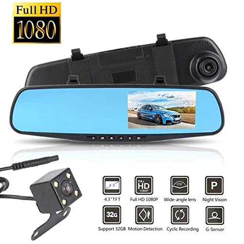 Mirror Dash Cam with Full Screen,Waterproof Backup Camera Rear View Mirror Camera,Front and Rear View Mirror Camera,Night Vision,Anti Glare,SD Card