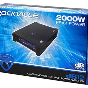 Rockville dB12 2000w Peak / 500w RMS Mono Car Amplifier + Amp Kit