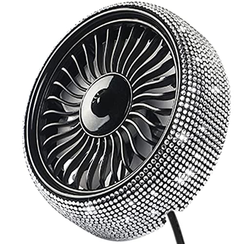 Car Fans with 3 Speeds Car Cooling Fan 360° Rotatable Car Fans with Bling Rhinestones Crystal and LED Light Car Vent Fan USB Car Cooling Air Fan for Cars Vehicles SUVs Vent