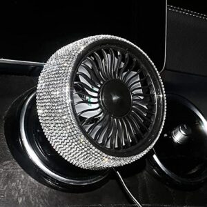 Car Fans with 3 Speeds Car Cooling Fan 360° Rotatable Car Fans with Bling Rhinestones Crystal and LED Light Car Vent Fan USB Car Cooling Air Fan for Cars Vehicles SUVs Vent