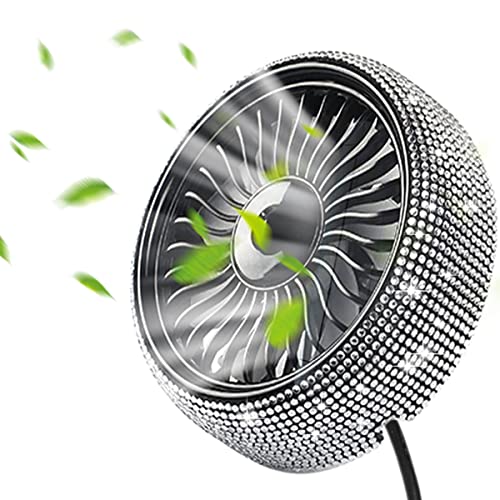 Car Fans with 3 Speeds Car Cooling Fan 360° Rotatable Car Fans with Bling Rhinestones Crystal and LED Light Car Vent Fan USB Car Cooling Air Fan for Cars Vehicles SUVs Vent