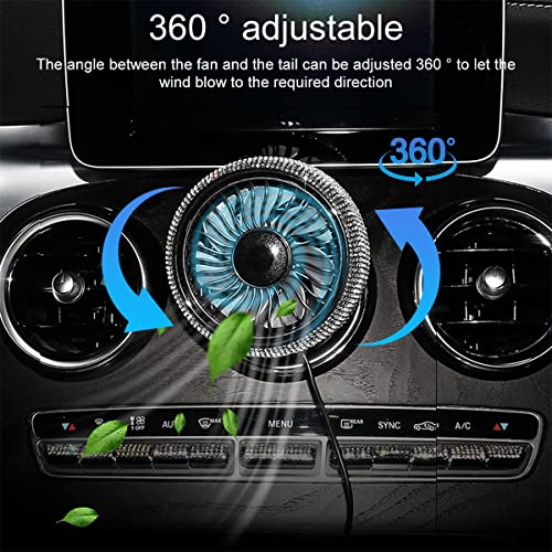 Car Fans with 3 Speeds Car Cooling Fan 360° Rotatable Car Fans with Bling Rhinestones Crystal and LED Light Car Vent Fan USB Car Cooling Air Fan for Cars Vehicles SUVs Vent