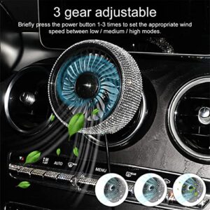 Car Fans with 3 Speeds Car Cooling Fan 360° Rotatable Car Fans with Bling Rhinestones Crystal and LED Light Car Vent Fan USB Car Cooling Air Fan for Cars Vehicles SUVs Vent