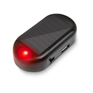 car solar power simulated dummy alarm, anti-theft led flashing security light fake lamp, automotive warning interior safety lights with usb charger port, car accessories universal for most cars (red)