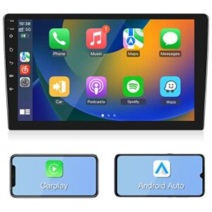 10 inch android car stereo double din with wireless carplay android auto, touch screen car radio supports gps navigation, wifi, hi-fi sound, fm/rds radio, split screen+ backup camera