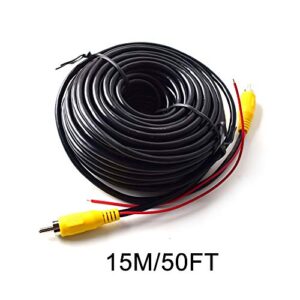 15M 50FT Backup Camera Monitor RCA Phono Video Extension Cable for Truck RV Trailer Auto Rear View Parking System with Detection Wire Automatic Reverse Trigger