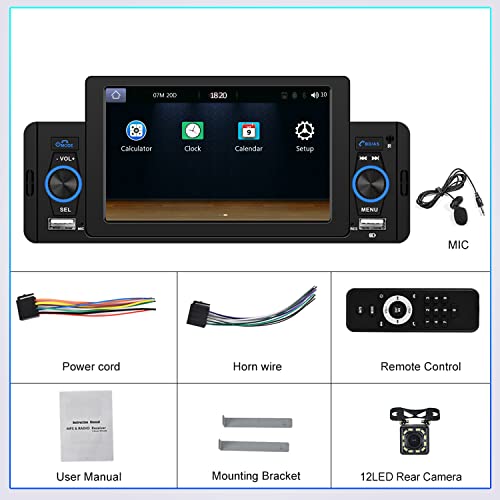 Single Din Car Stereo with Mirror Link, 5 inch Car Audio Receiver Touch Screen with Bluetooth FM AUX TF Card Input SWC EQ USB Fast Charging + Backup Camera Microphone Remote Control