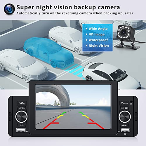 Single Din Car Stereo with Mirror Link, 5 inch Car Audio Receiver Touch Screen with Bluetooth FM AUX TF Card Input SWC EQ USB Fast Charging + Backup Camera Microphone Remote Control