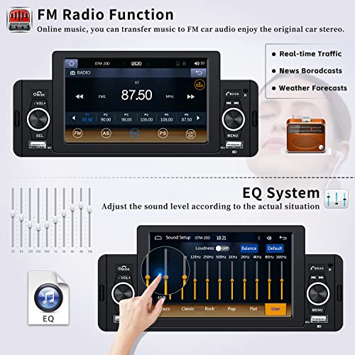 Single Din Car Stereo with Mirror Link, 5 inch Car Audio Receiver Touch Screen with Bluetooth FM AUX TF Card Input SWC EQ USB Fast Charging + Backup Camera Microphone Remote Control